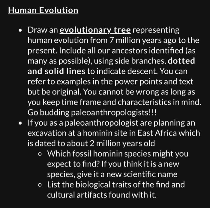 Human Evolution • Draw an evolutionary tree | Chegg.com