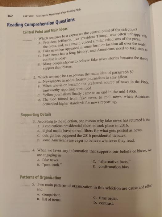 Please help with these reading comprehension | Chegg.com