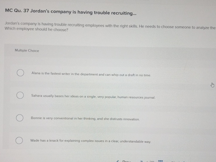 Solved MC Qu. 37 ﻿Jordan's company is having trouble | Chegg.com