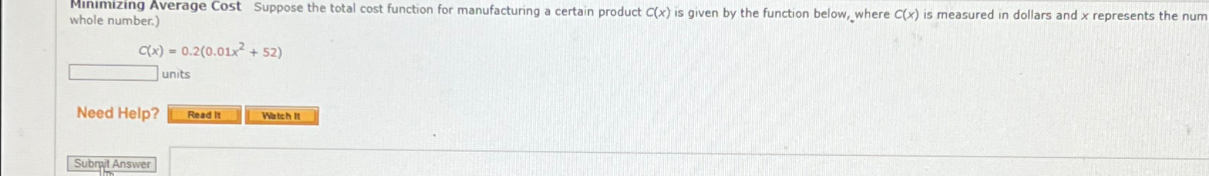 Minimizing Average Cost Suppose the total cost | Chegg.com