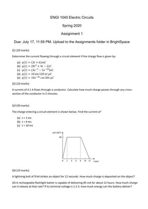 Solved ENGI 1040 Electric Circuits Spring 2020 Assignment 1 | Chegg.com