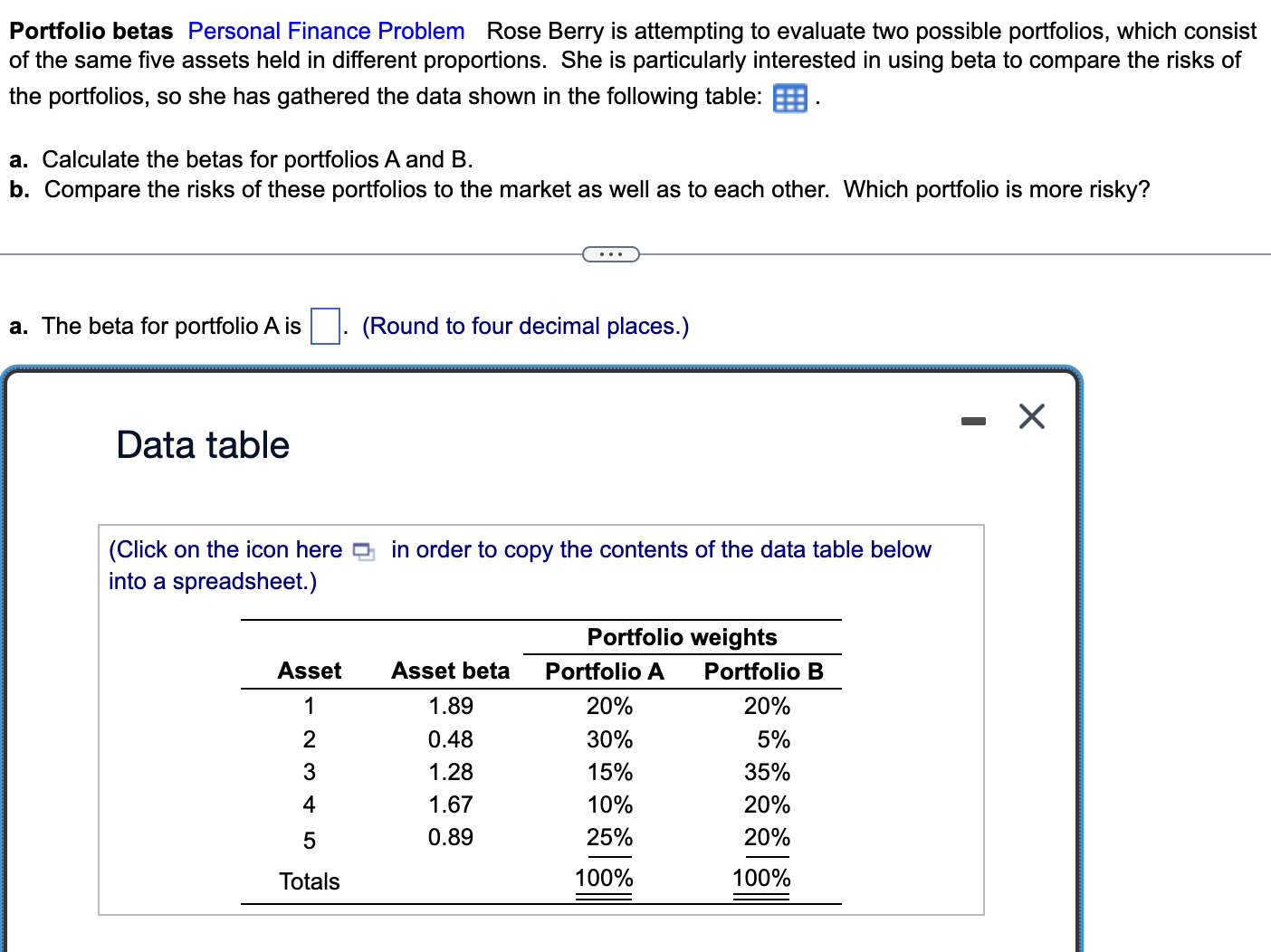 Solved Portfolio betas Personal Finance Problem Rose Berry | Chegg.com