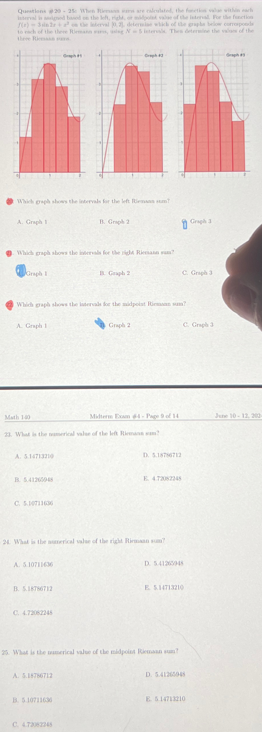 Solved Questions #20 - 25: When Riemann sums are calculated, | Chegg.com