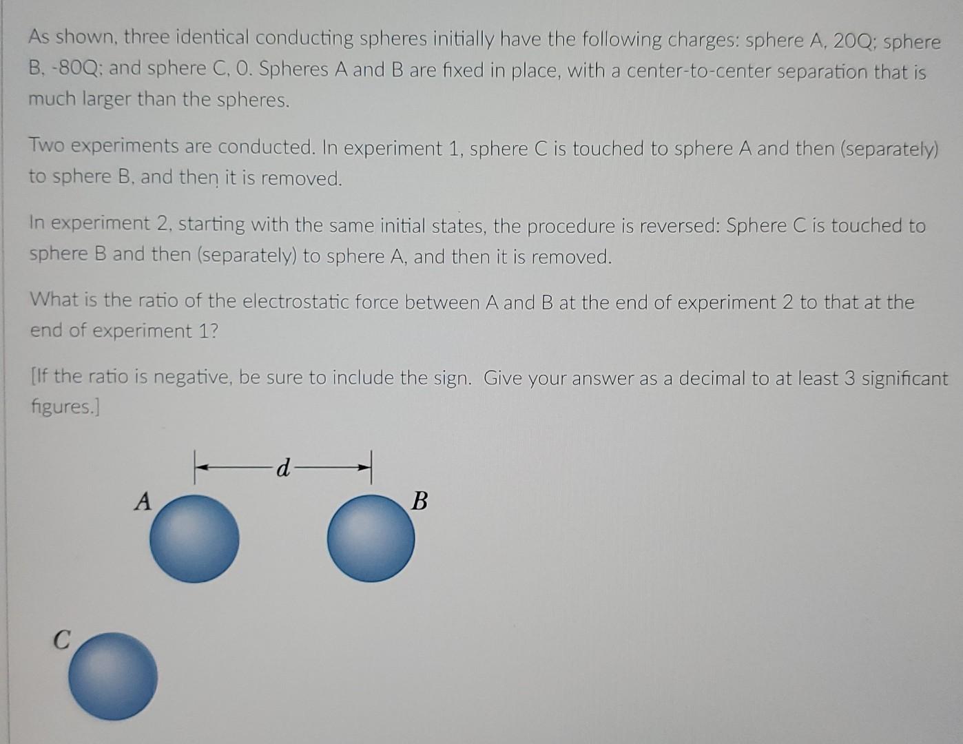 Solved As shown, three identical conducting spheres | Chegg.com