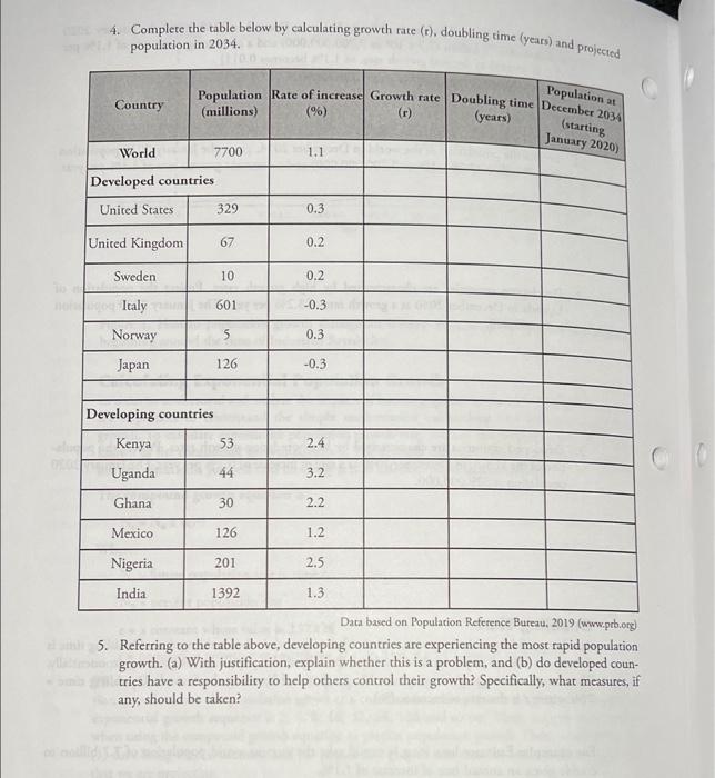 Solved 4. Complere the table below by calculating growth | Chegg.com