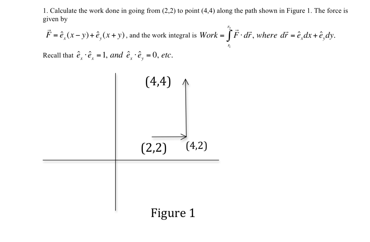Solved Calculate the work done in going from (2,2) ﻿to point | Chegg.com