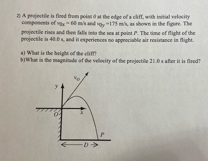 Solved A projectile is fired from point O at the edge of a | Chegg.com