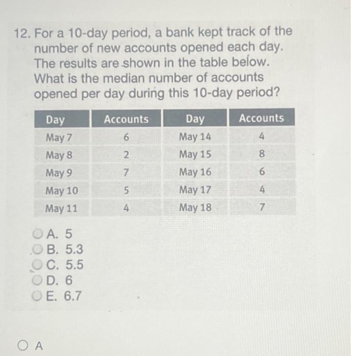 Solved 12. For a 10-day period, a bank kept track of the | Chegg.com