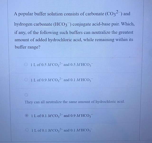 Solved A popular buffer solution consists of carbonate | Chegg.com