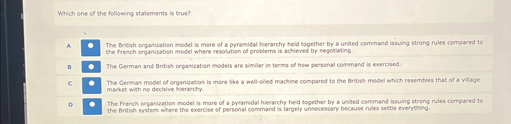 Solved Which one of the following statements is true?A The | Chegg.com