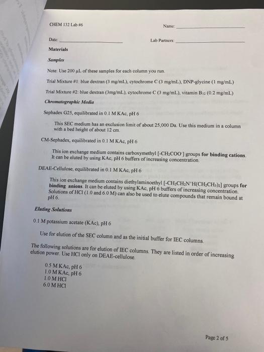 Solved CHEM 132 Lab #6 Name Date Lab Partners Materials | Chegg.com