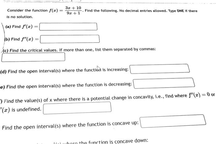 Solved Consider the function f(x)=9x+13x+10. Find the | Chegg.com