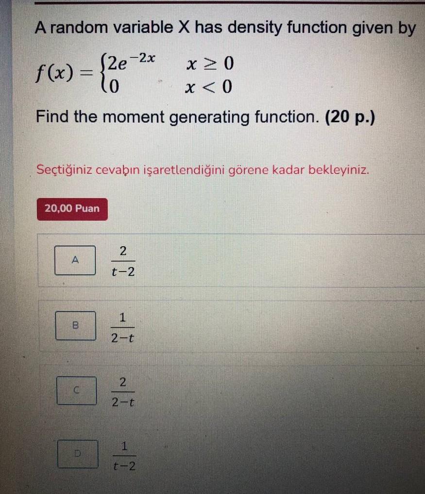 A random variable X has density function given by | Chegg.com