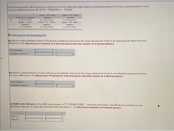 Solved The following partal JMP regression output for the | Chegg.com
