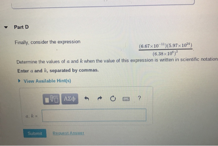 Solved Part D Finally, consider the expression (6.67x10 | Chegg.com