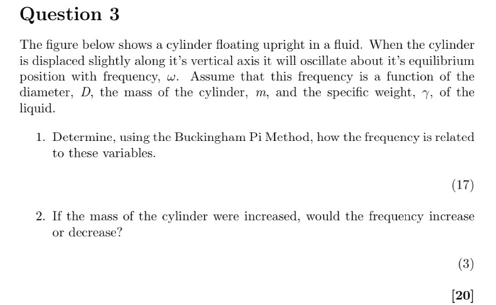 Solved Question 3 The figure below shows a cylinder floating | Chegg.com