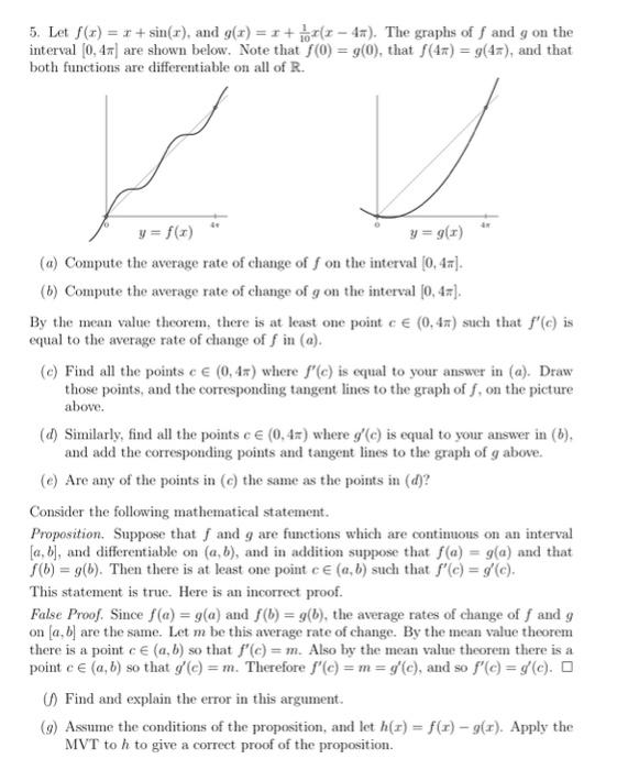 Solved 5. Let f(x)=x+sin(x), and g(x)=x+101x(x−4π). The | Chegg.com