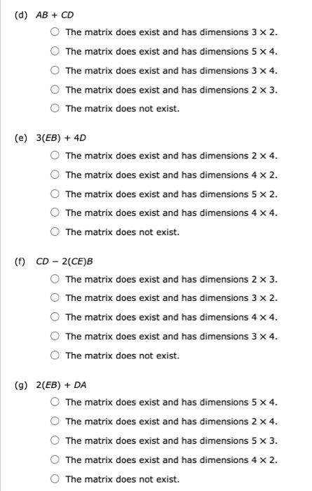 Solved Let A be a 3 x 5 matrix, B a 5x2 matrix, Ca 3 x 4 | Chegg.com