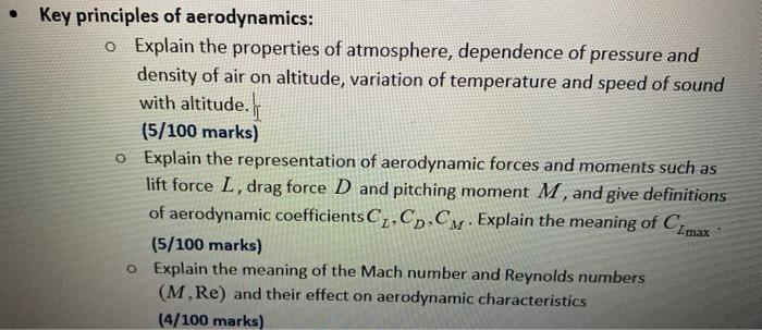 Solved Key principles of aerodynamics: o Explain the | Chegg.com