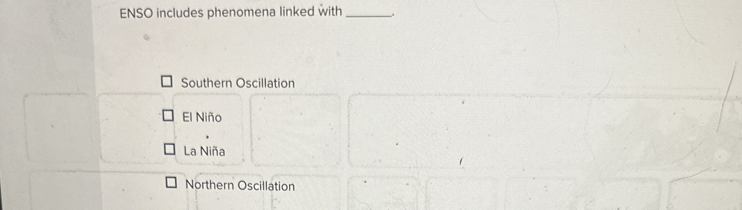Solved ENSO includes phenomena linked withSouthern | Chegg.com