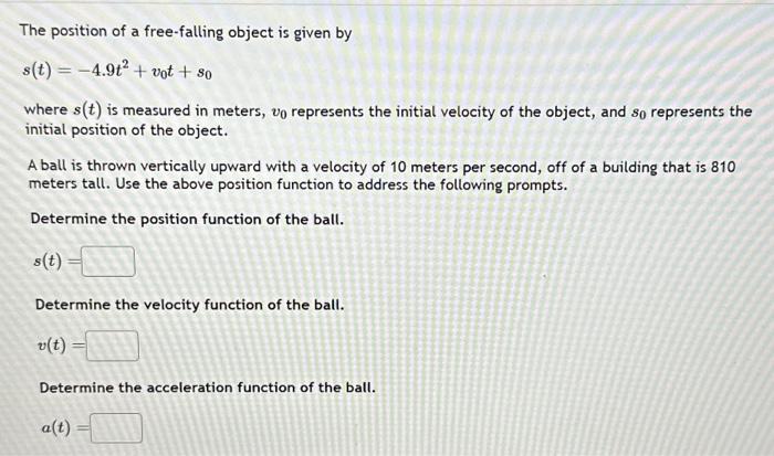 Solved The position of a free-falling object is given by | Chegg.com