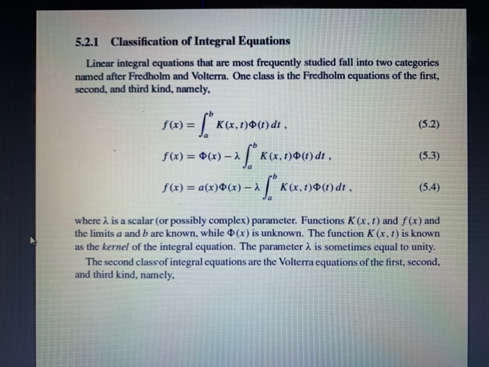 Solved Classification of Integral Equations 5.2.1 Lincar | Chegg.com