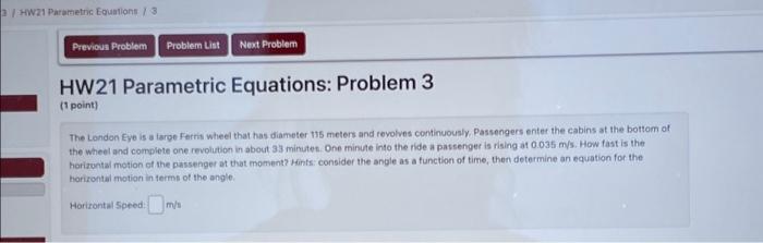 Solved 3/ HW21 Parametric Equations / 3 Previous Problem | Chegg.com