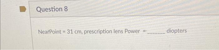 Solved NearPoint =31 cm, prescription lens Power = diopters | Chegg.com