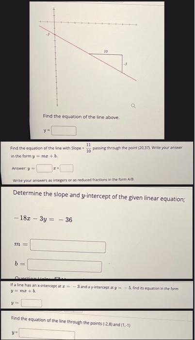 Solved 10 Find the equation of the line above. y Find the | Chegg.com