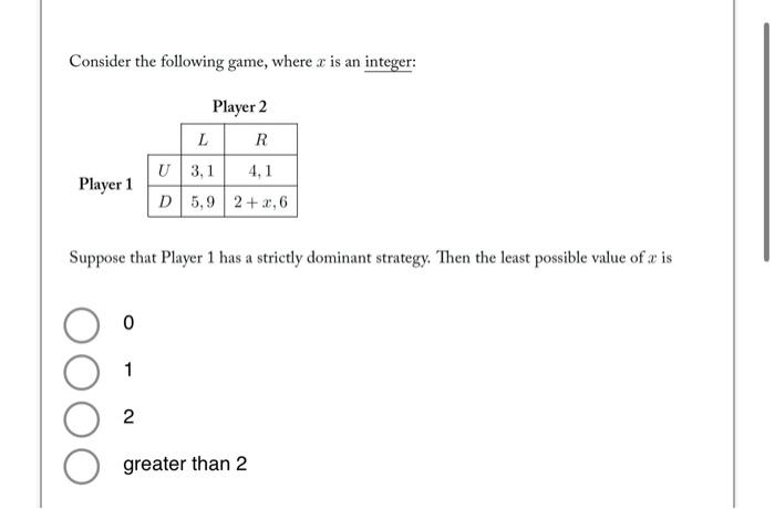 Solved Consider the following game, where x is an integer: | Chegg.com
