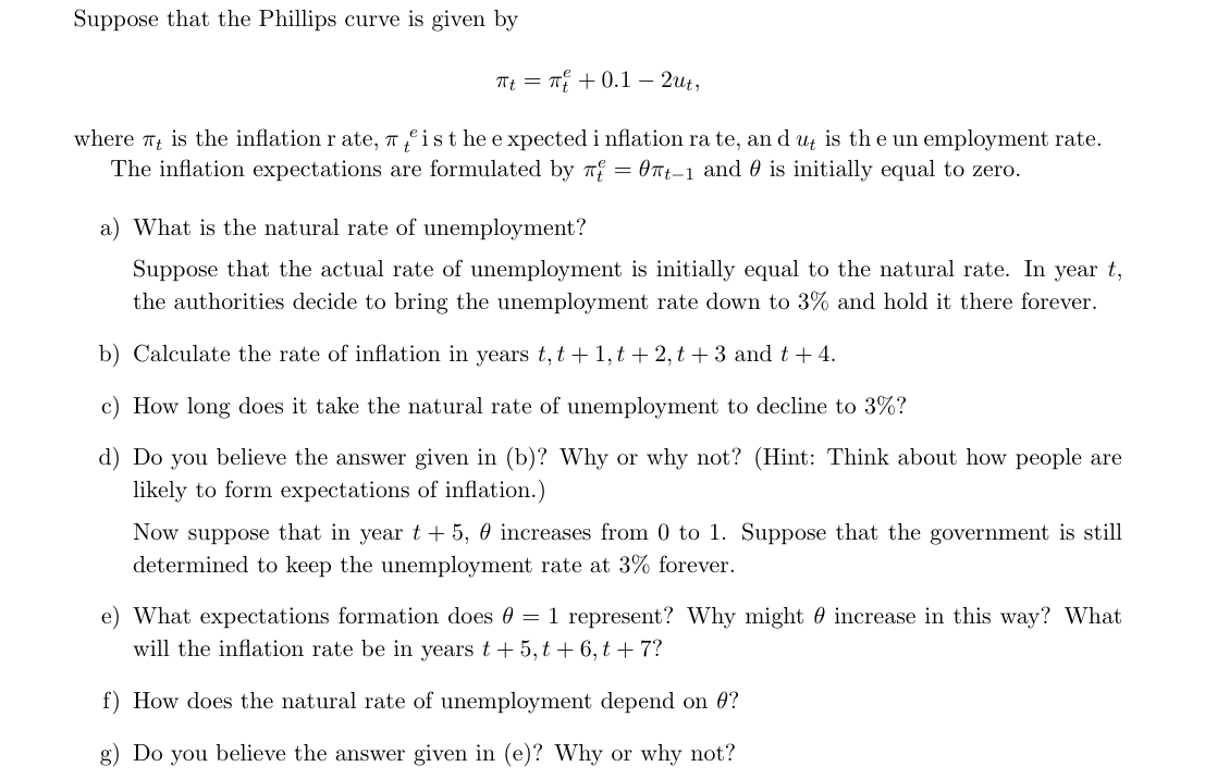 Solved Suppose that the Phillips curve is given | Chegg.com