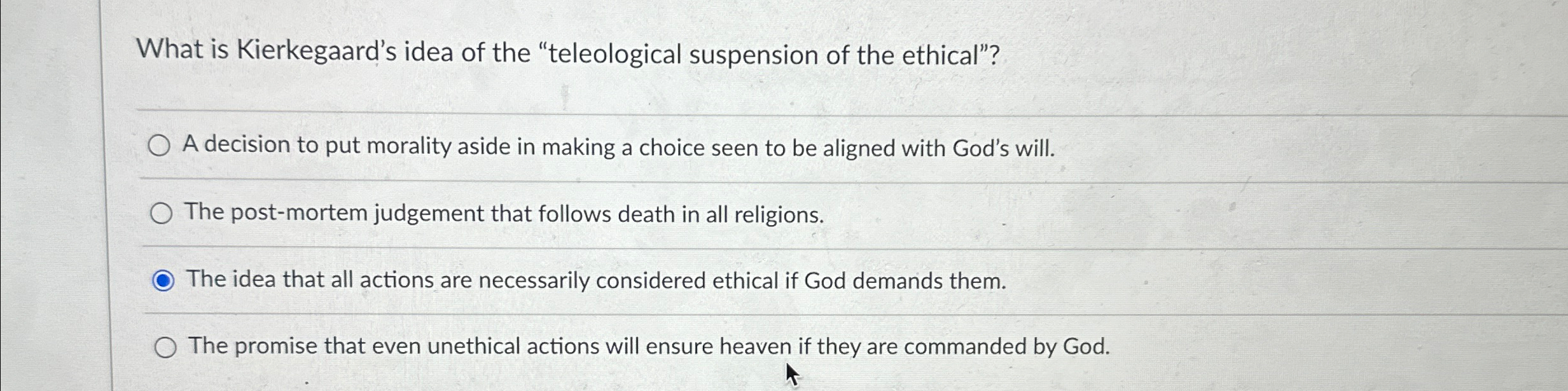Solved What is Kierkegaard's idea of the "teleological | Chegg.com