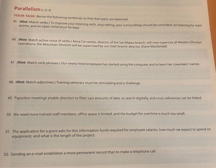 Parallelism (L.O. 4) YOUR TASK. Revise the following | Chegg.com