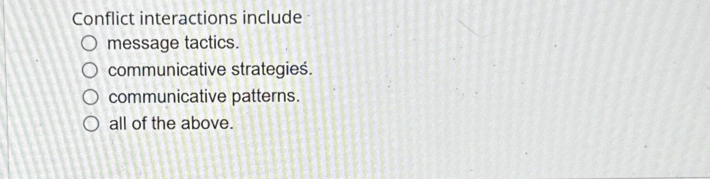 Solved Conflict interactions include message tactics. | Chegg.com