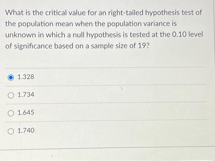 Solved What is the critical value for an right-tailed | Chegg.com