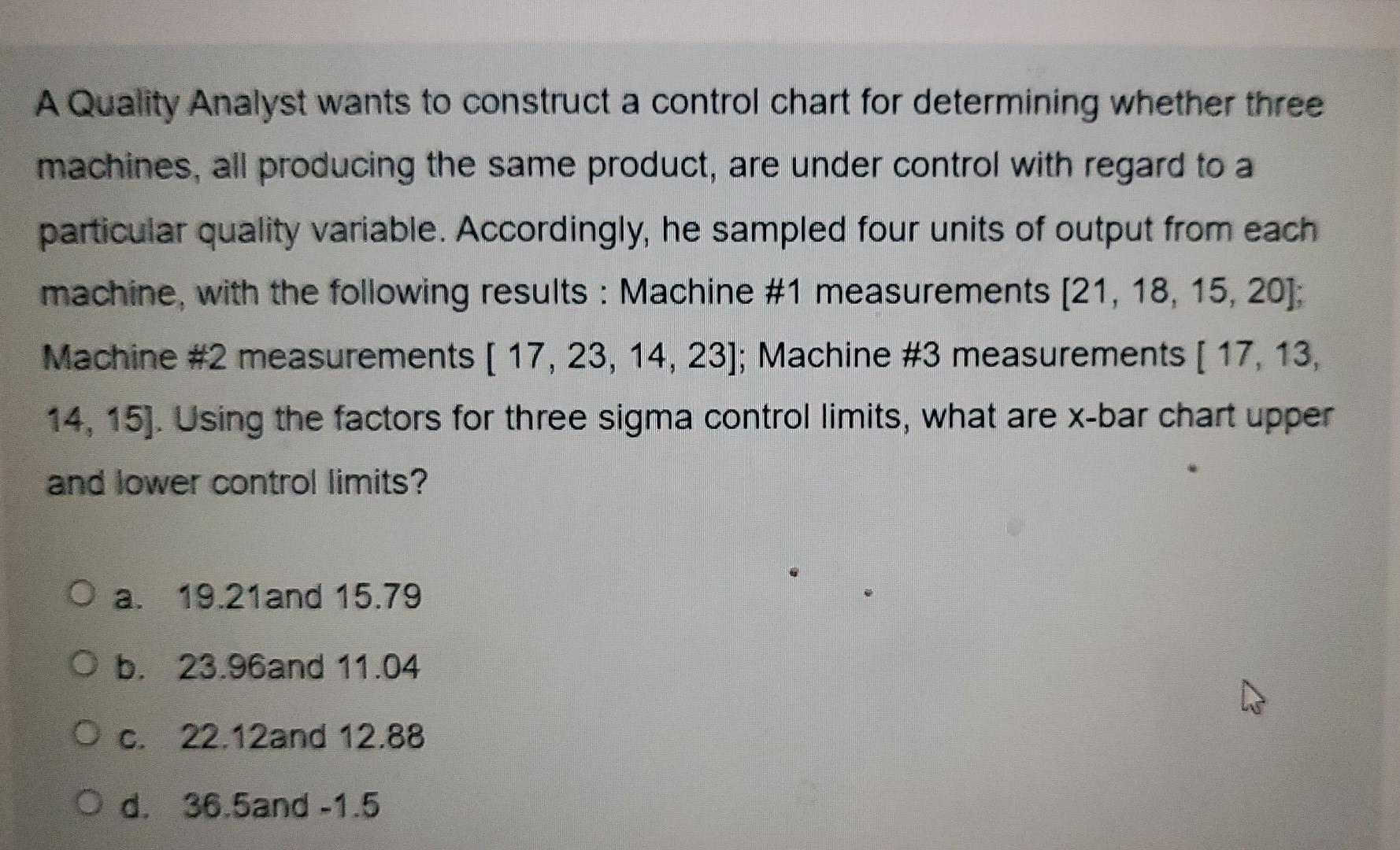 Solved A Quality Analyst wants to construct a control chart | Chegg.com