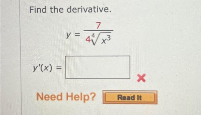 Solved Find The Derivative Y 4x37 Y′ X
