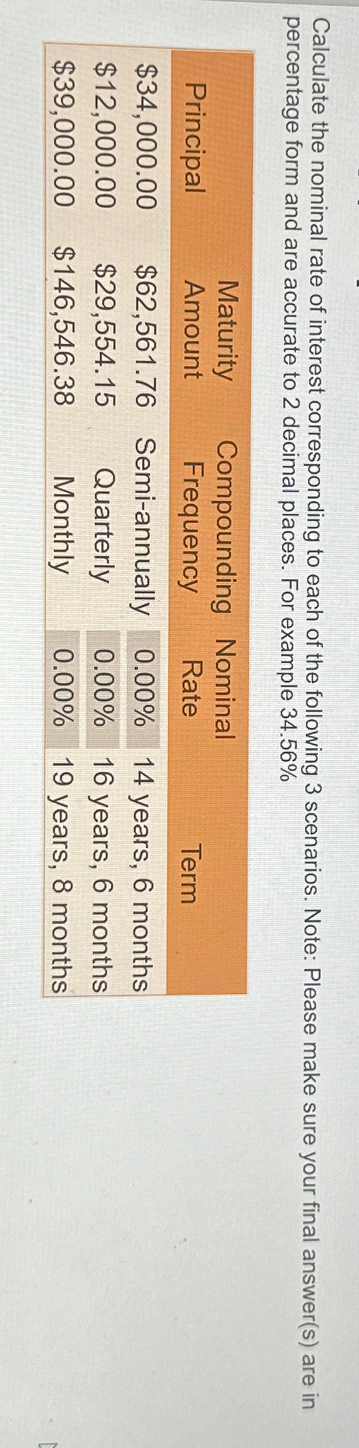 Solved Calculate the nominal rate of interest corresponding | Chegg.com