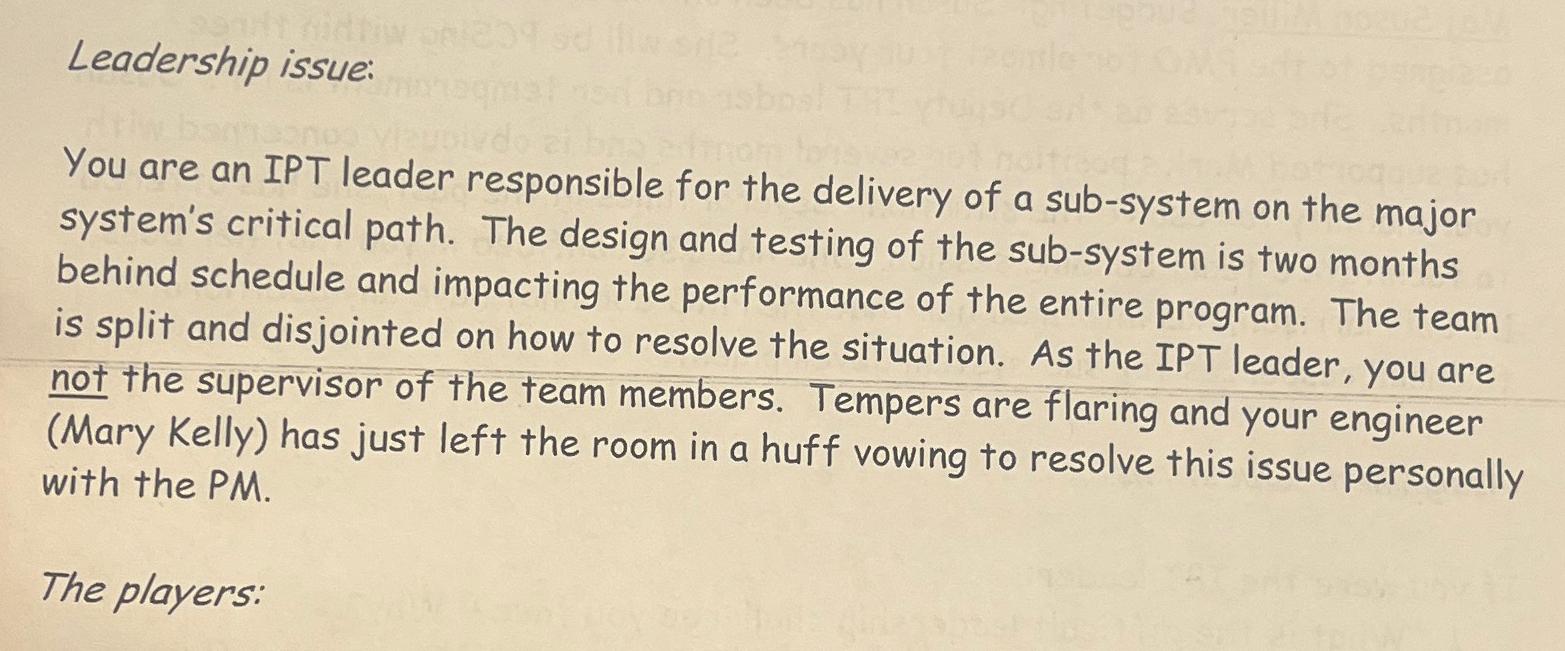 Solved Leadership issue:You are an IPT leader responsible | Chegg.com