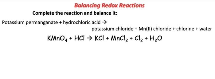 Solved Balancing Redox Reactions Complete the reaction and | Chegg.com