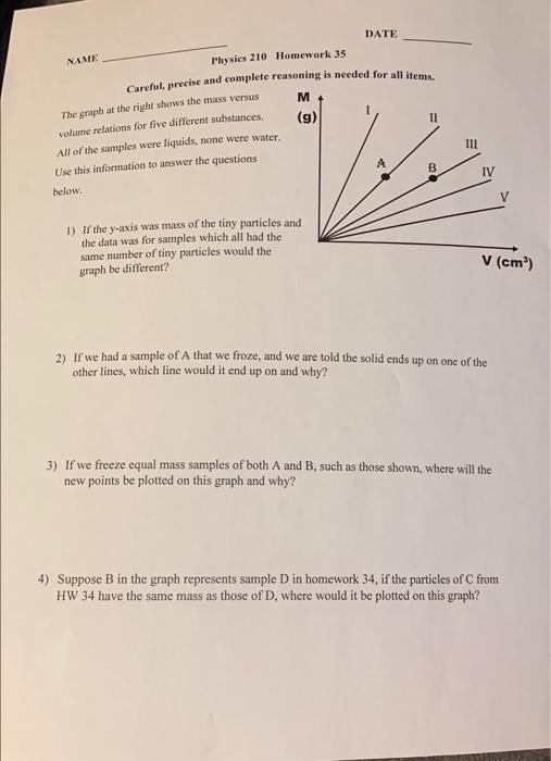 Solved DATE NAME Physies 210 Homework 35 Careful, precise | Chegg.com