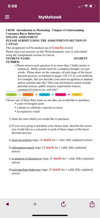 Solved 5:08 MyMohawk CBIS Introduction to Marketing Chapter | Chegg.com
