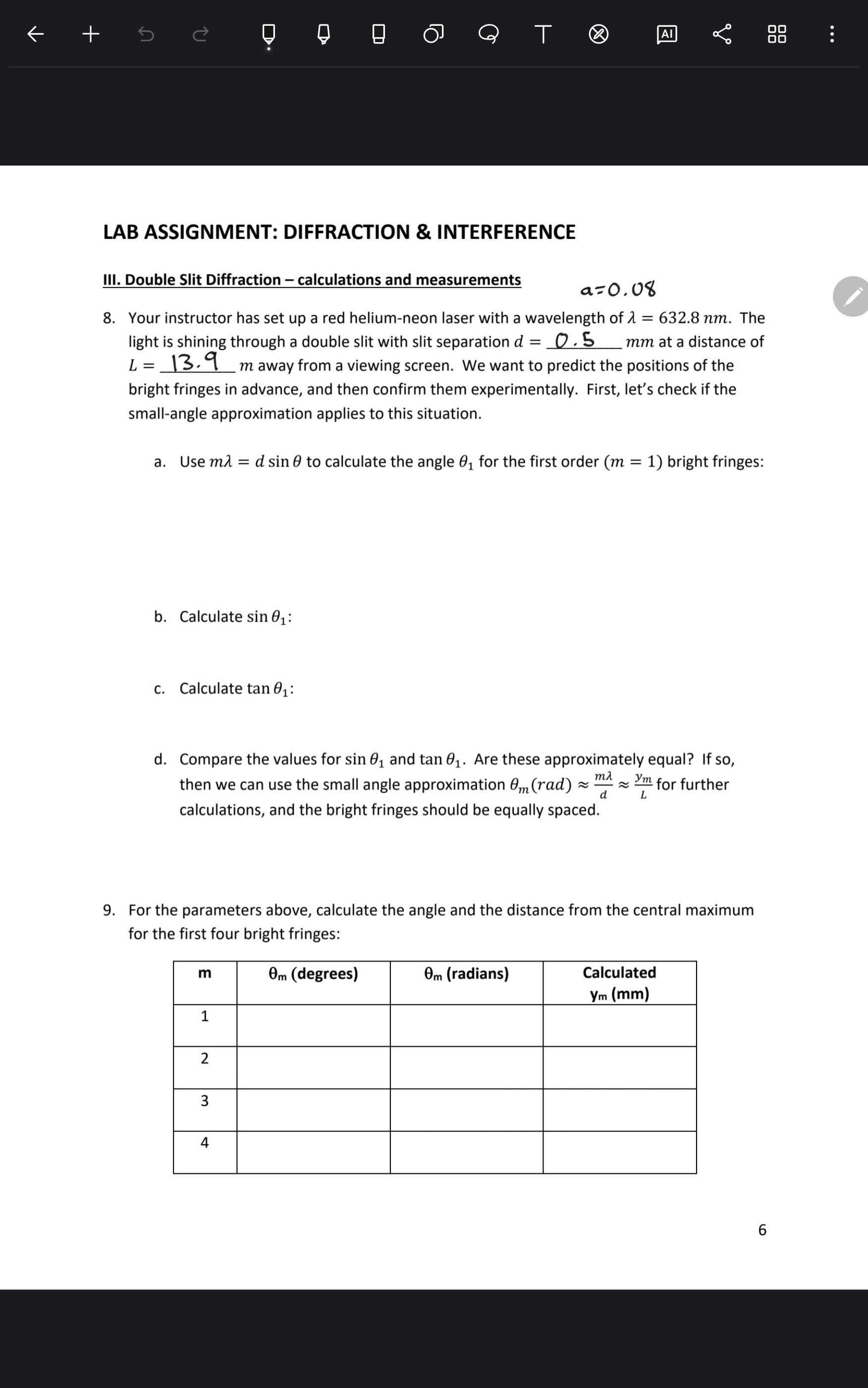 LAB ASSIGNMENT: DIFFRACTION & INTERFERENCEIII. Double | Chegg.com
