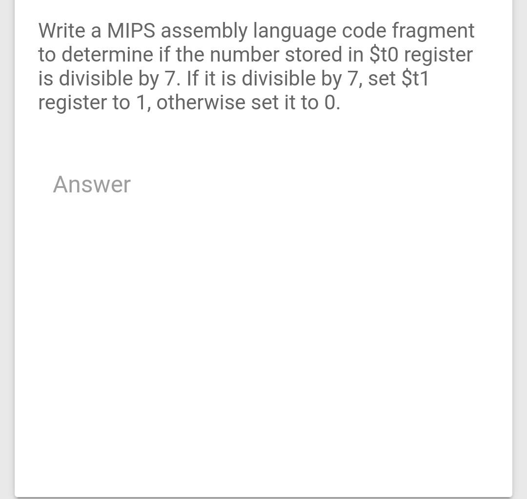 Solved Write a MIPS assembly language code fragment to | Chegg.com