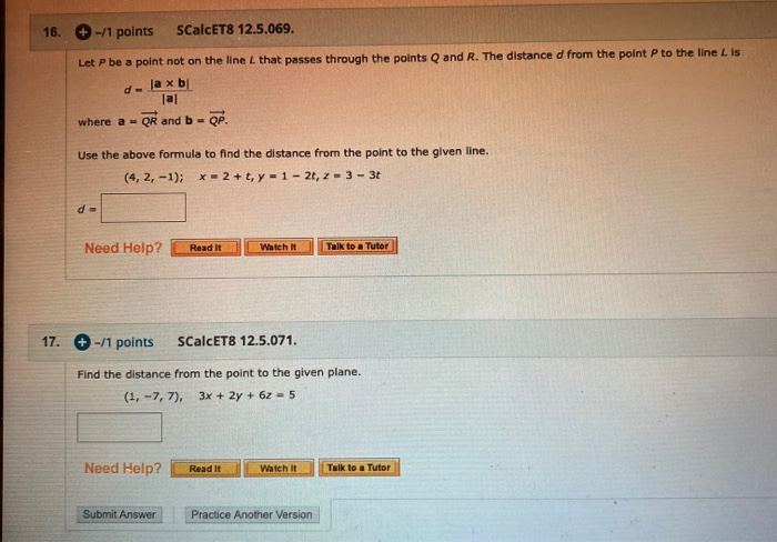 Solved 16. + -/1 points CalcETS 12.5.069. Let P be a point | Chegg.com Solved 16. + -/1 points CalcETS 12.5.069. Let P be a point | Chegg.com