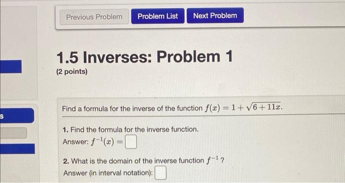 Solved 1.5 Inverses: Problem 1 (2 points) Find a formula for | Chegg.com