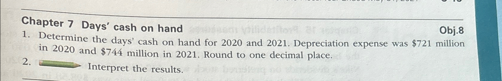 Solved Chapter 7 ﻿Days' cash on handDetermine the days' cash | Chegg.com
