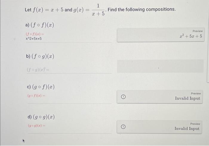 Solved Let f(x) = x + 5 and g(x) = a) (fof)(x) (fof)(x) = | Chegg.com