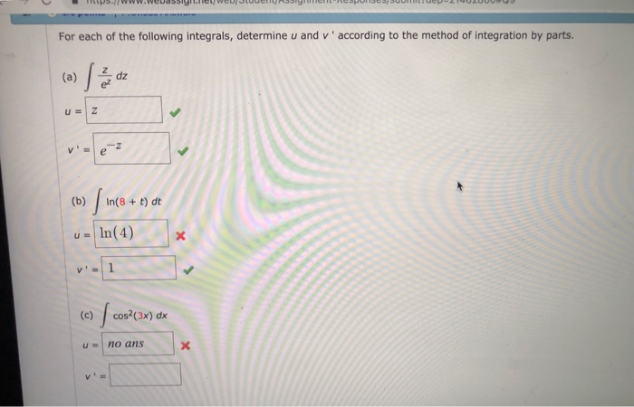 Solved For each of the following integrals, determine u and | Chegg.com