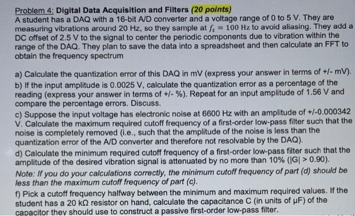 Problem 4: Digital Data Acquisition and Filters (20 | Chegg.com